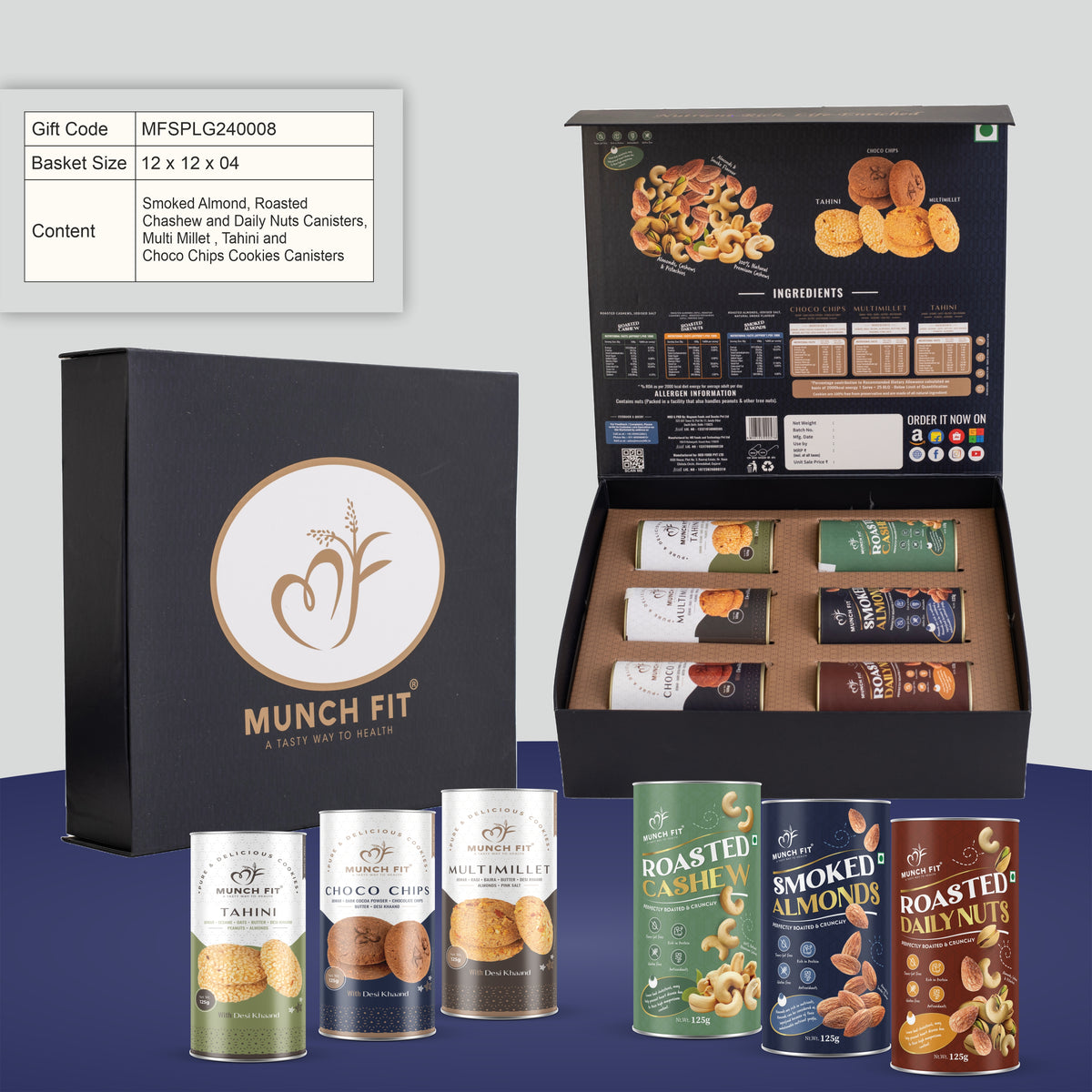 Munch Fit Blue Box Gift Hamper- Peanut Butter Tahini, Choco chip Cooki