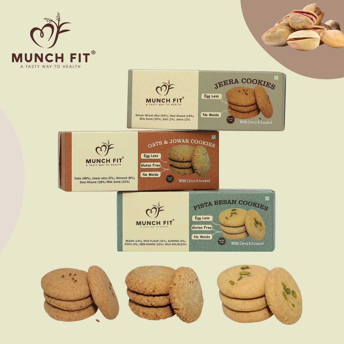 Munch Fit Tasty & Crunchy Cookies Combo Of 3 Varieties | Oats & Jowar