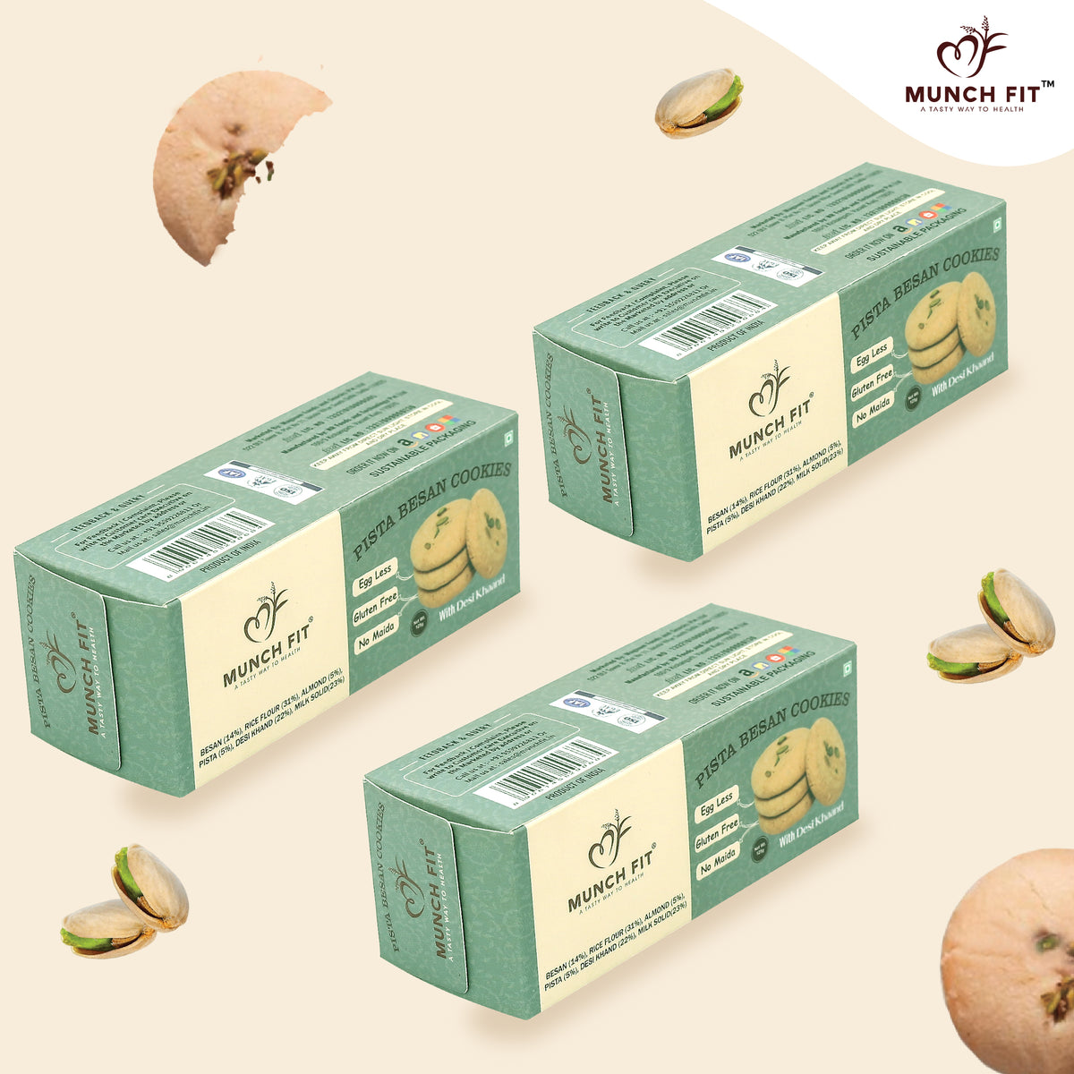 Munch Fit Tasty, Healthy & Crunchy Pista Besan Cookies | Gluten Free,