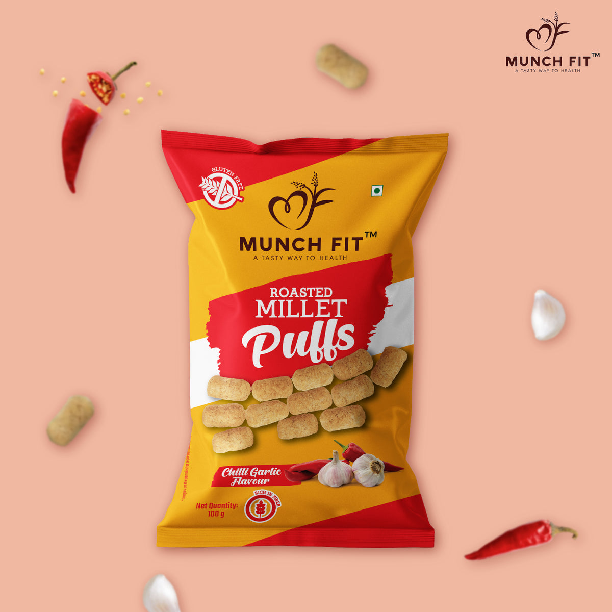 ROASTED MILLET PUFFS - CHILI GARLIC FLAVOUR (MULTIPACK) – Munch Fit