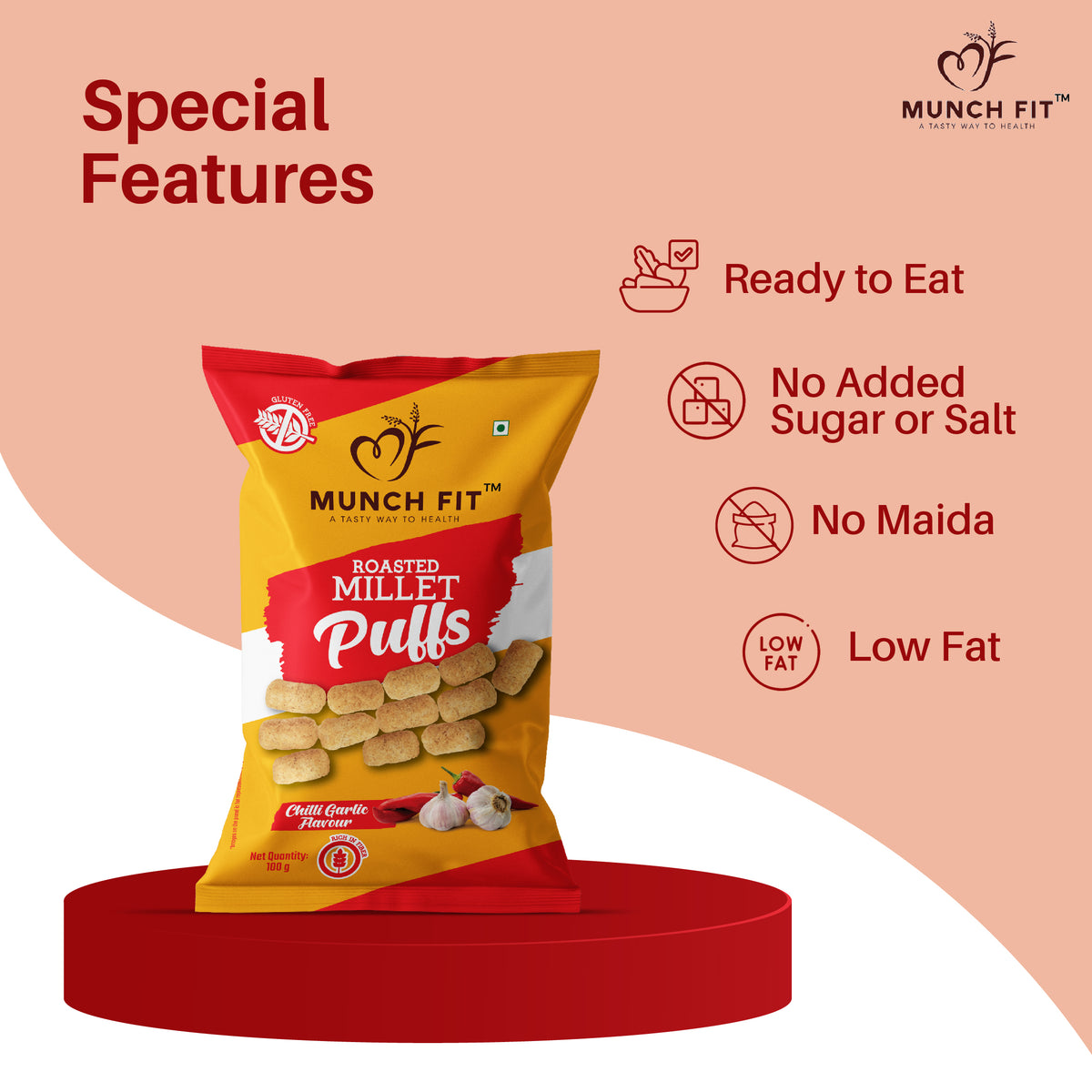 ROASTED MILLET PUFFS - CHILI GARLIC FLAVOUR (MULTIPACK) – Munch Fit