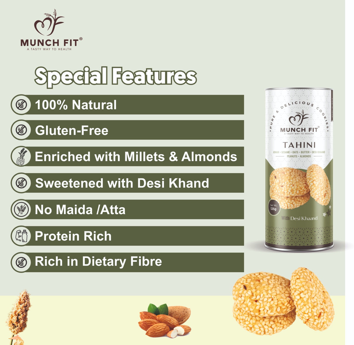 Munch Fit Jowar Sesame Oats Tahini Cookies | Healthy & Tasty Snack Ite